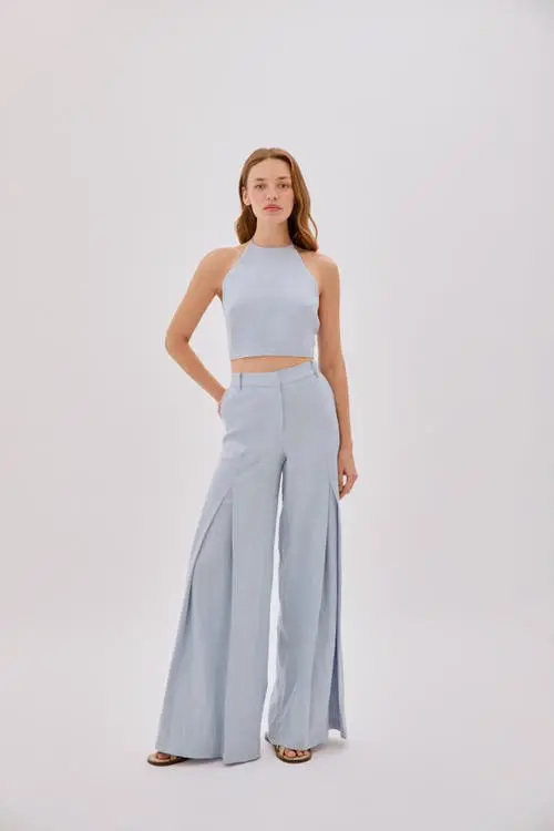 LABECA LONDON Polly Dusty Linen Open Flare Pants