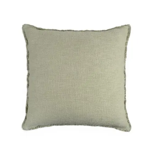 NAKI & SSAM Organic Chic Solid Square Pillow Cover With Frayed Edges - Sage Green