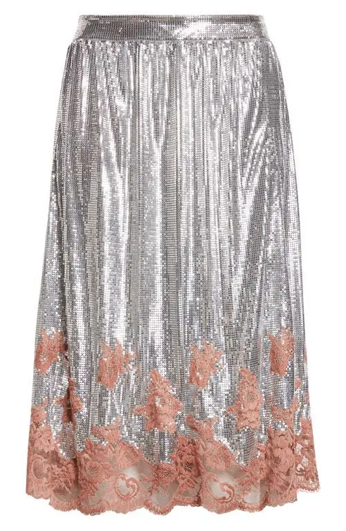Rabanne Lace Trim Metallic Mesh A-line Skirt