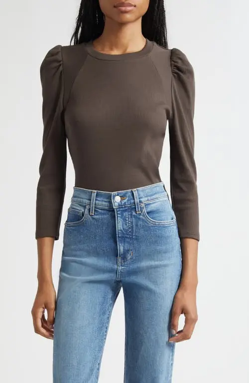 Veronica Beard Delano Puff-shoulder Ribbed Top