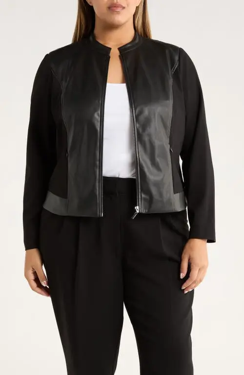 Anne Klein Faux Leather Mixed Media Jacket