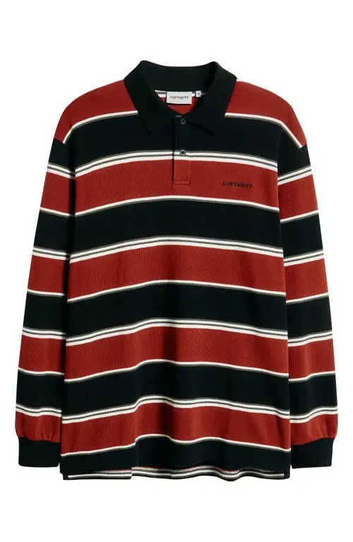 Carhartt Work In Progress Malone Long Sleeve Cotton Rubgy Shirt - Malone Stripe Dark Brick