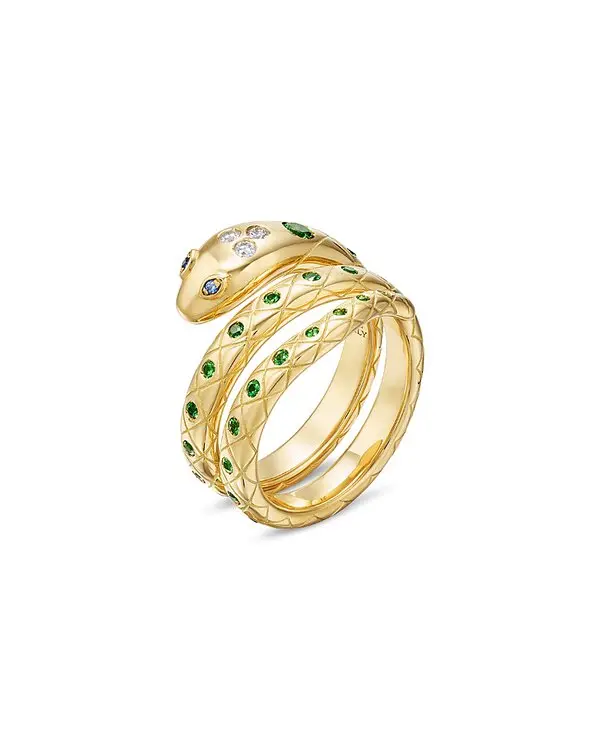 Temple St. Clair 18k Yellow Fj Tsavorite, Blue Sapphire, & Diamond Delphi Serpent Wrap Ring