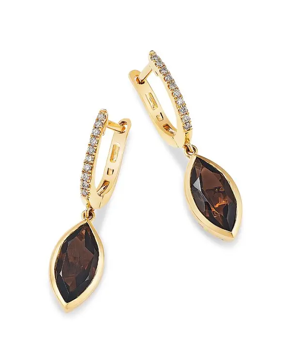 Bloomingdale'S Smokey Quartz & Diamond Dangle Huggie Hoop Earrings In 14k Yellow