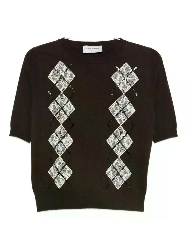 ERMANNO FIRENZE Argyle-pattern Sequin-embellished Top