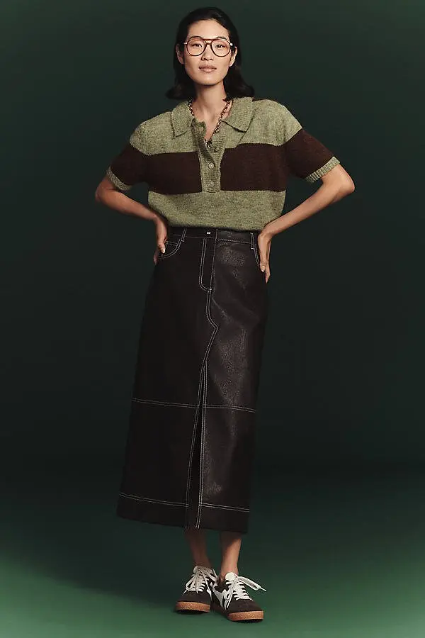 Scotch & Soda Faux-leather Midi Skirt