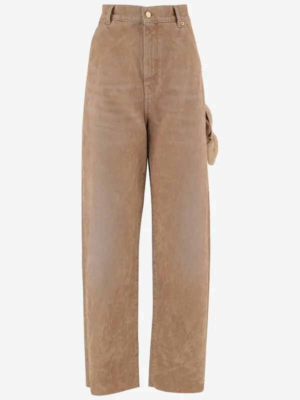 DARKPARK Cotton Denim Wide Leg Jeans With Side Decoration