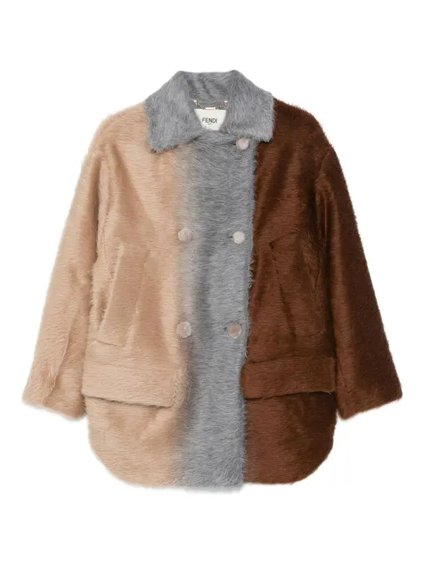 Fendi Wool Furry Coat - Multicolour