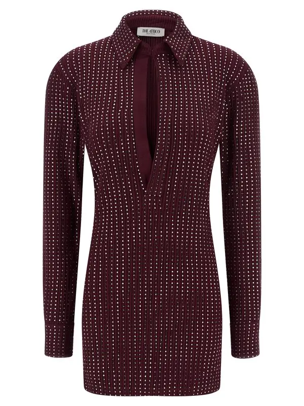 Attico Rhinestone-embellished Mini Dress - Bordeaux