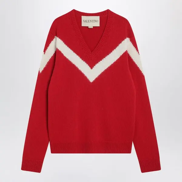 Valentino Garavani Red Sweater With Vlogo On Bow