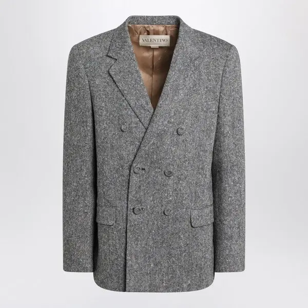 Valentino Garavani Double Breasted Jacket In Natté Wool Boucl