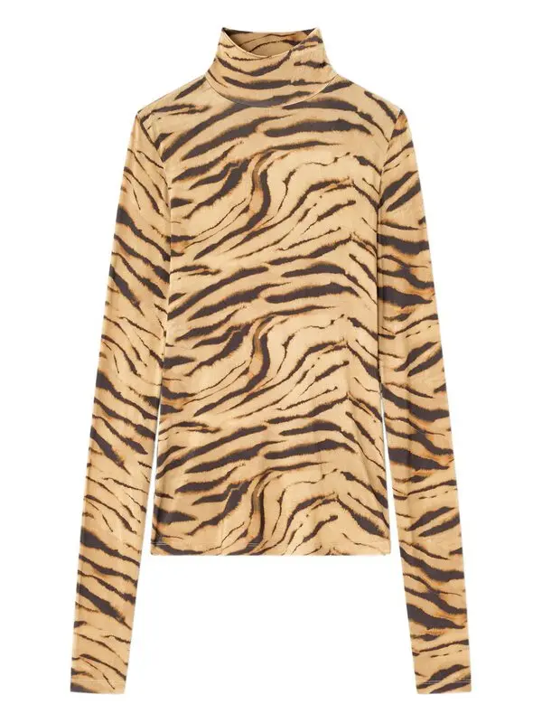 GANNI Printed Turtleneck Sweater - Kaki