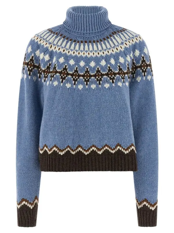 Alanui Sweet Winter' Jacquard Turtleneck Sweater - Light Blue