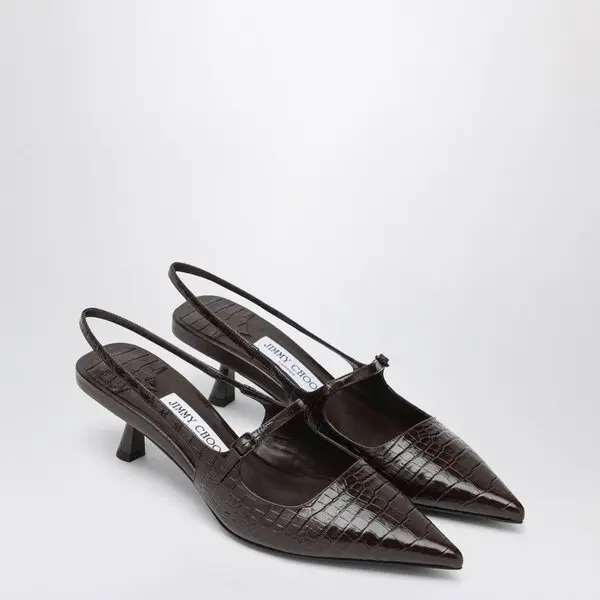 JIMMY CHOO Didi 45 Brown Crocodile Effect Neckline