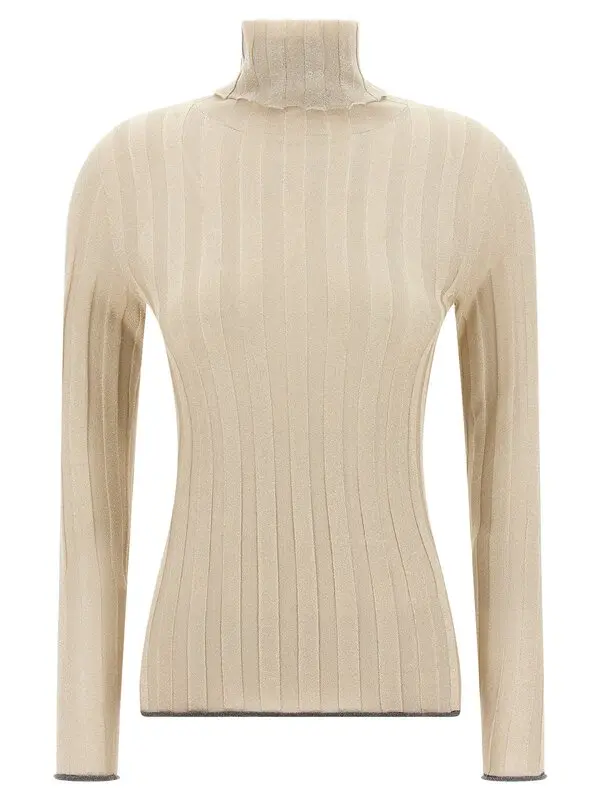 Fabiana Filippi Ribbed Stretch Lurex Viscose Sweater - Gold