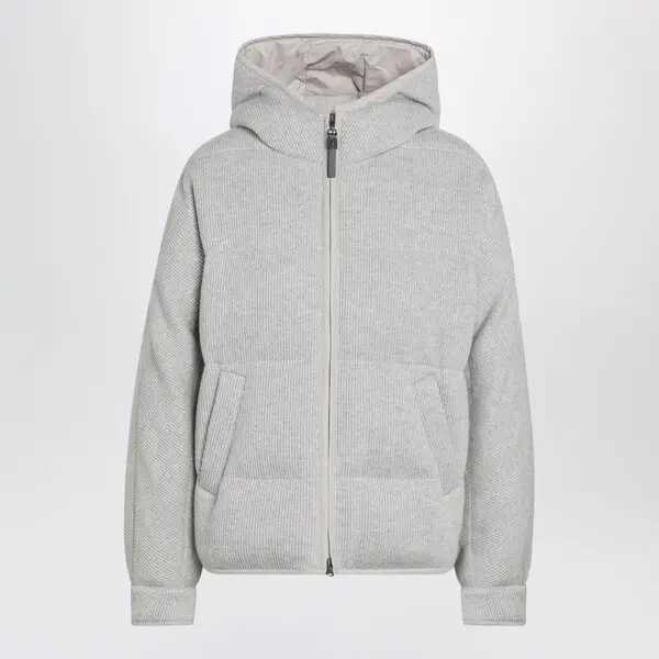 Brunello Cucinelli Greige Down Jacket In Cashmere Knit