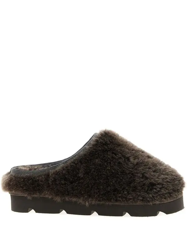 Brunello Cucinelli Shearling Slippers With Monili Detail
