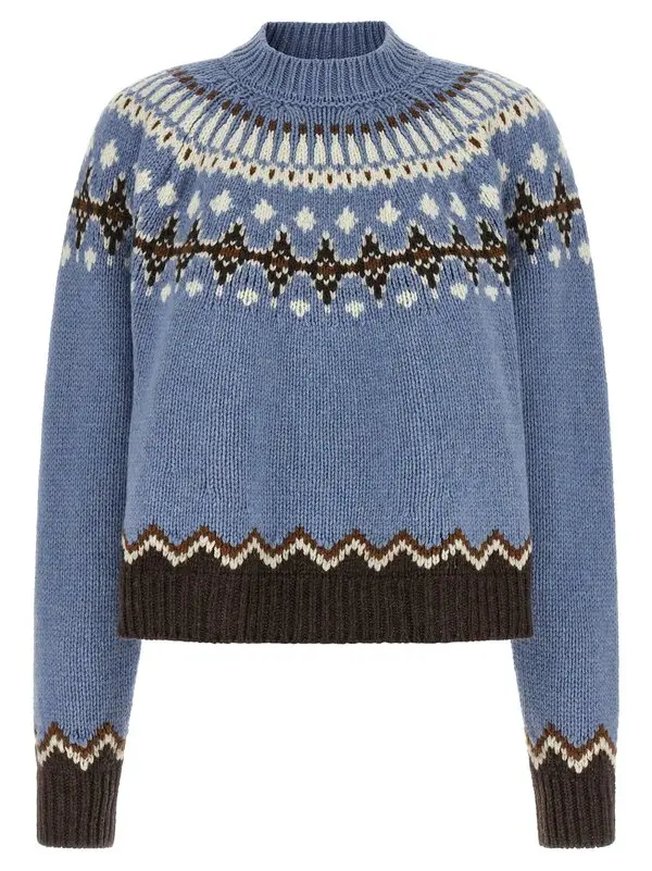 Alanui Virgin Wool Jacquard Sweater - Light Blue