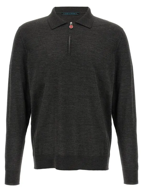 Kiton Wool Mélange Knit Half-zip Polo Shirt - Gray