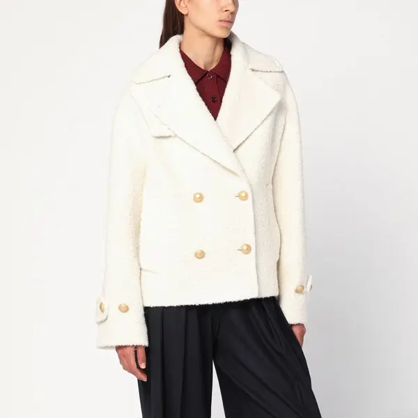 Tagliatore Short Cream Alpaca Blend Coat
