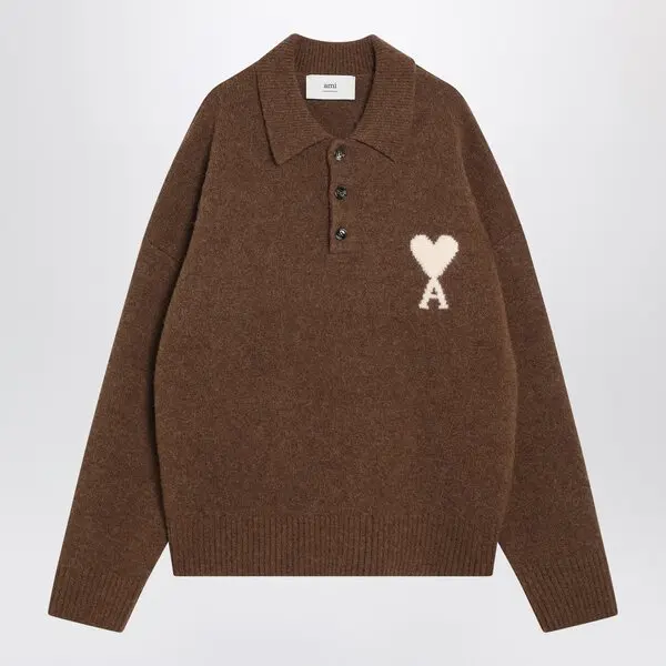 Ami De Coeur Polo Sweater In Hazelnut Color