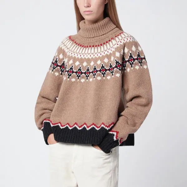 Alanui Beige Fair Isle Patterned Turtleneck Jumper
