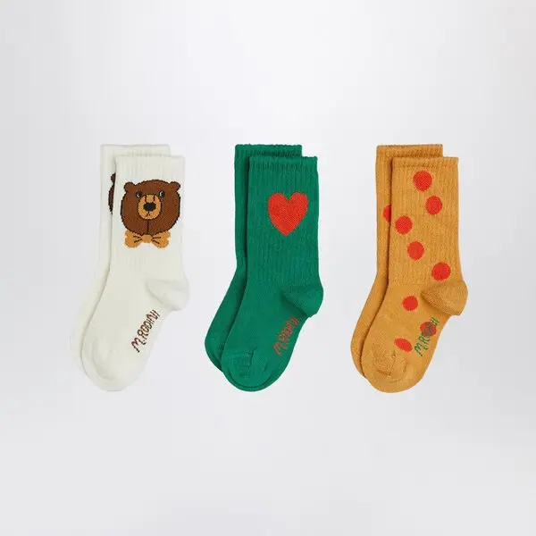 MINI RODINI Three Socks With Bear, Heart And Polka Dot Patterns