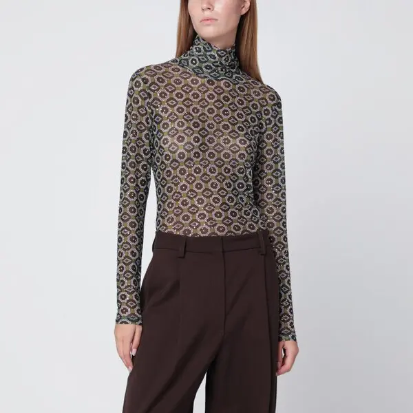 Dries Van Noten Semi Transparent Green Print Turtleneck Jumper