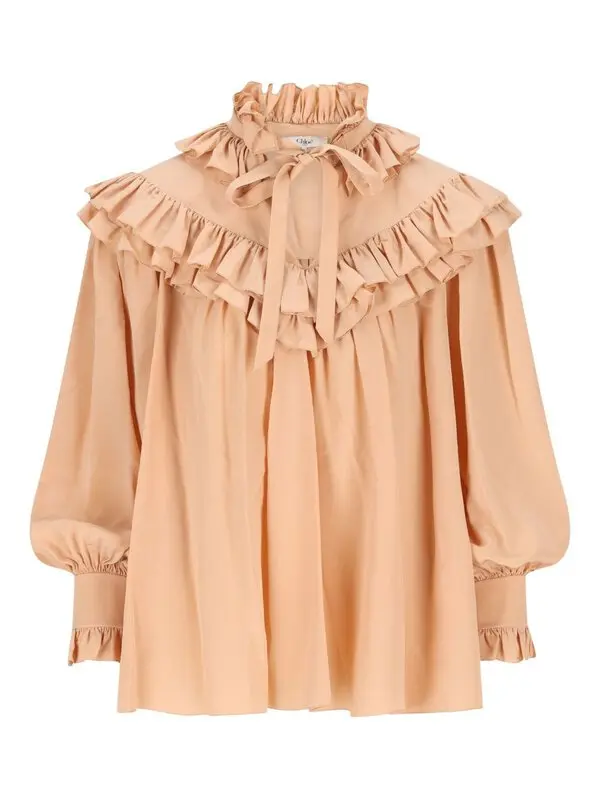 Chloé Ruched Silk Blouse - Powder