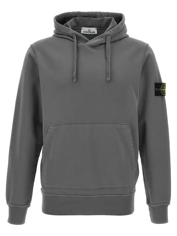 Stone Island Logo Badge Hoodie - Gray