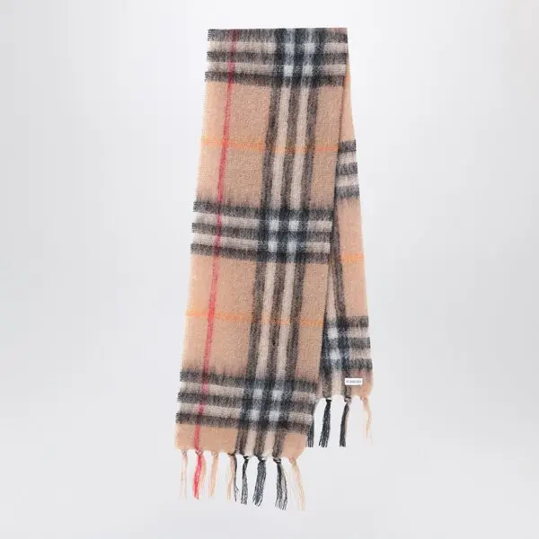 Burberry Wool And Mohair Check Scarf Sand