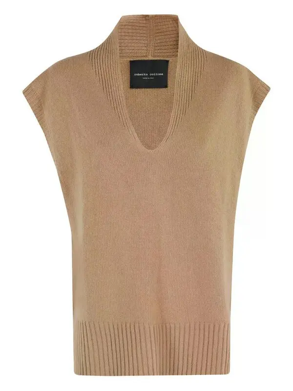 ROBERTO COLLINA V-neck Knit Top - Brown
