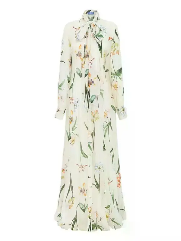 LEO LIN Lilith Floral Tie-neck Maxi Dress - White