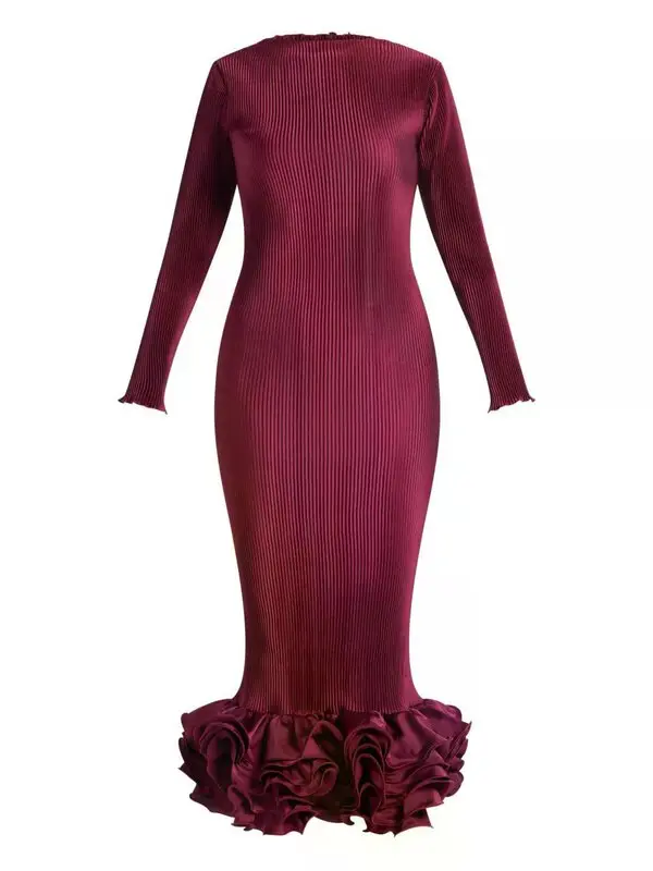 L'IDEE Campbell Ruffled Ribbed Midi Dress