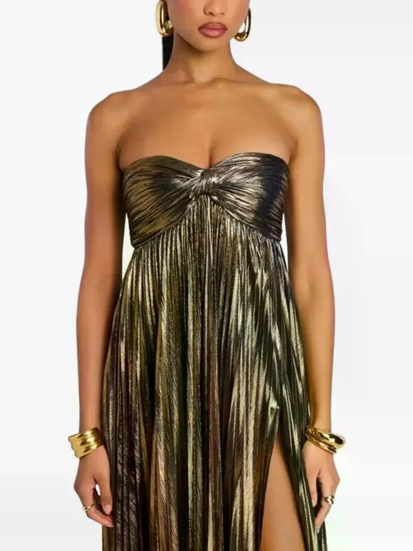 Retrofete Twisted Pleated Strapless Maxi Dress