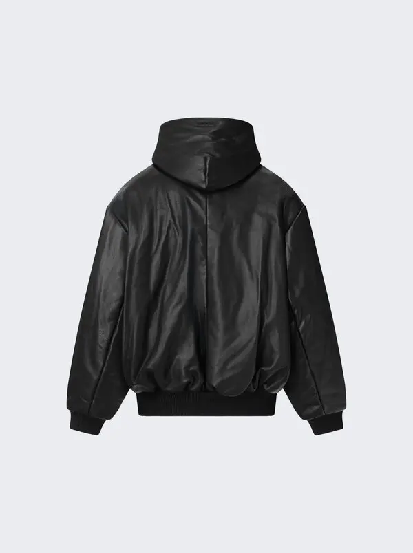 Fear Of God Leather Hooded Bomber Jacket - Black