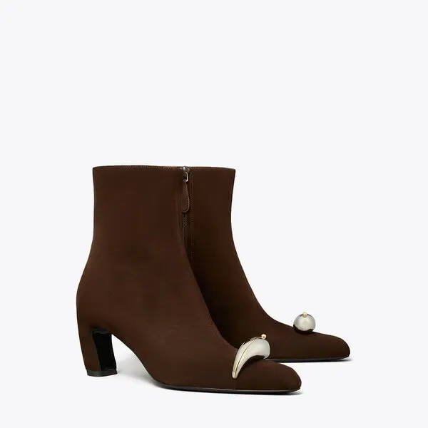 Tory Burch Pierced Ankle Boot - Dark Cocoa/silver