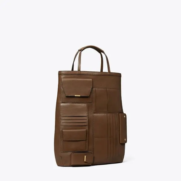 Tory Burch Multi-pocket Leather Tote - Swiss Coffee