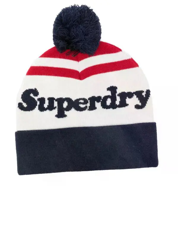 Superdry Striped Beanie With Pompom Detail