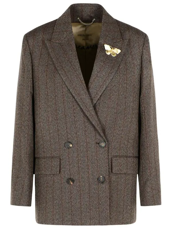 Golden Goose Double-breasted Pinstripe Dark Wool Blazer