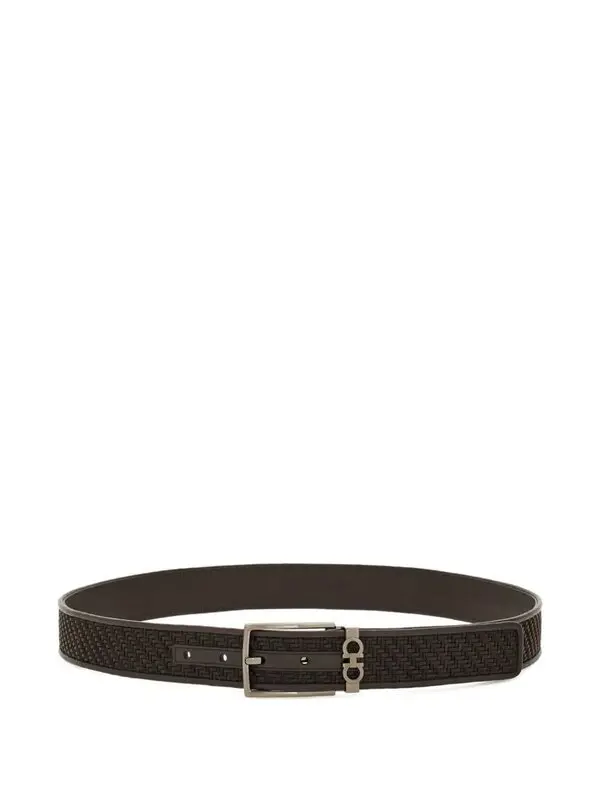 FERRAGAMO Basketweave Effect Leather Belt With Square Buckle Accessories