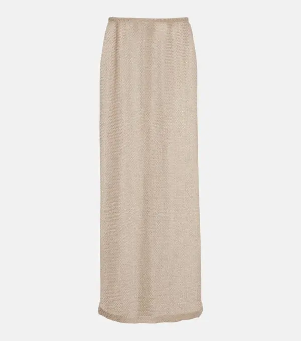 LESET Stella Sequined Linen-blend Maxi Skirt