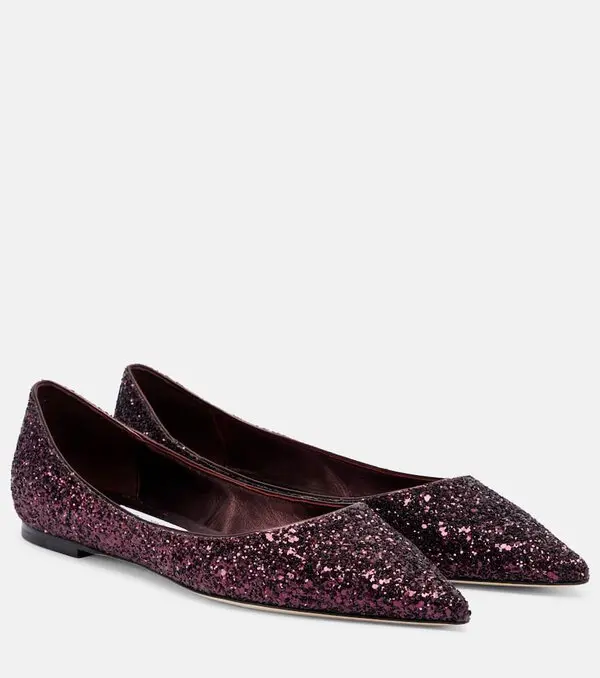 JIMMY CHOO Love Glitter Ballet Flats - Burgundy