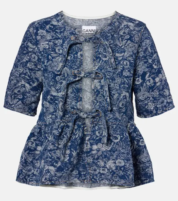 GANNI Peplum Tapestry Cotton Blouse