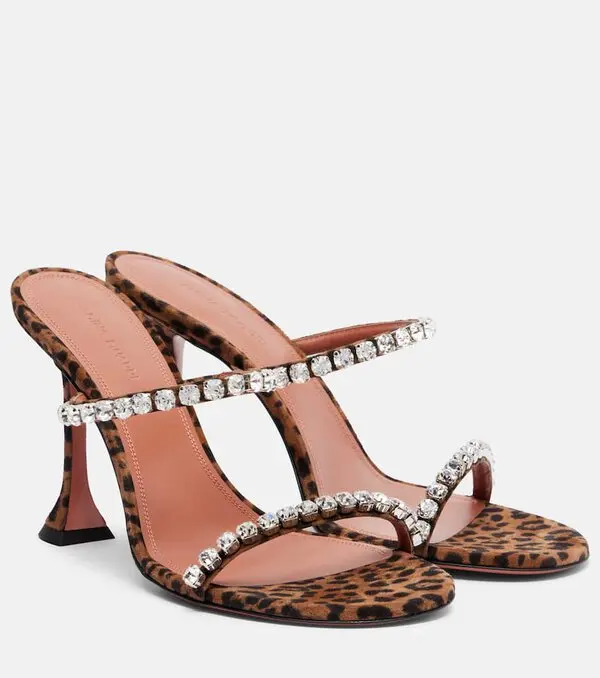 Amina Muaddi Gigi 95 Leopard-print Suede Mules