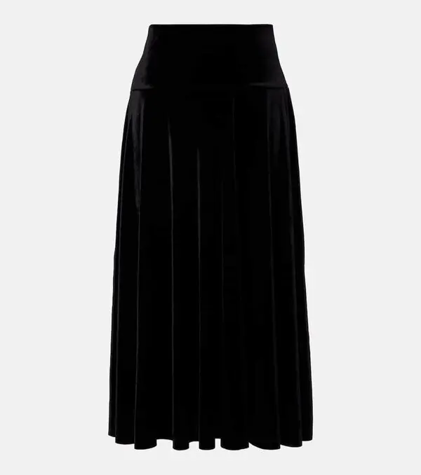 Norma Kamali Flared Pleated Velvet Midi Skirt