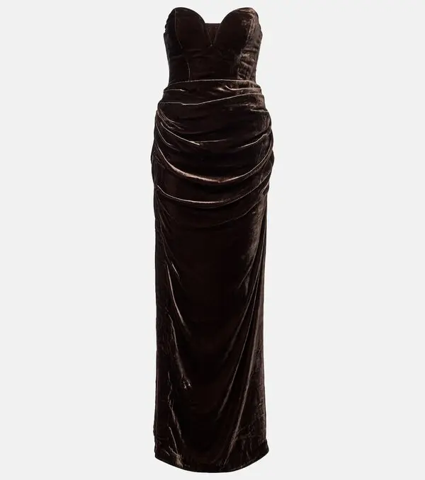 Remain Birger Christensen Draped Velvet Bustier Gown