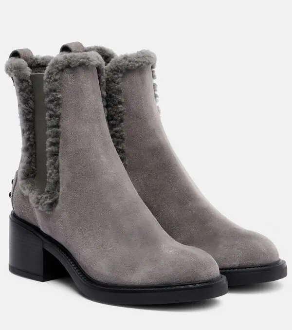 TOD'S 60 Shearling-trimmed Suede Ankle Boots
