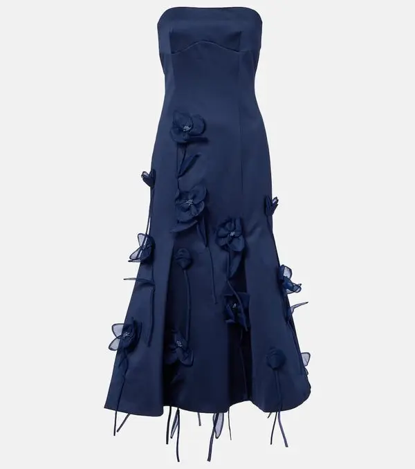 Remain Birger Christensen Floral-appliqué Satin Midi Dress