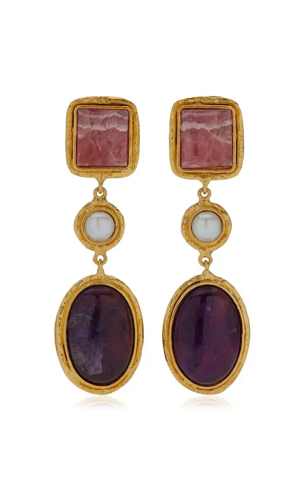 Sylvia Toledano 18k Plated One Of A Kind Pearl, Amethyst, Rhodochrosite Earrings